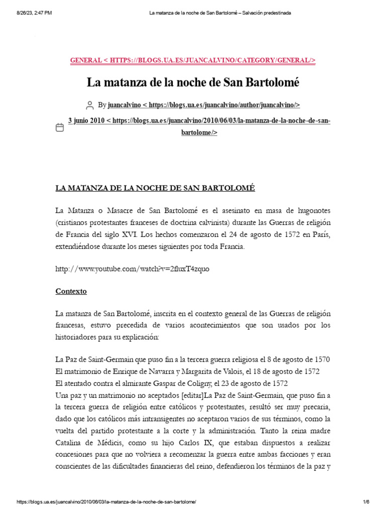 La matanza de la noche de San Bartolomé – Salvación predestinada | PDF ...