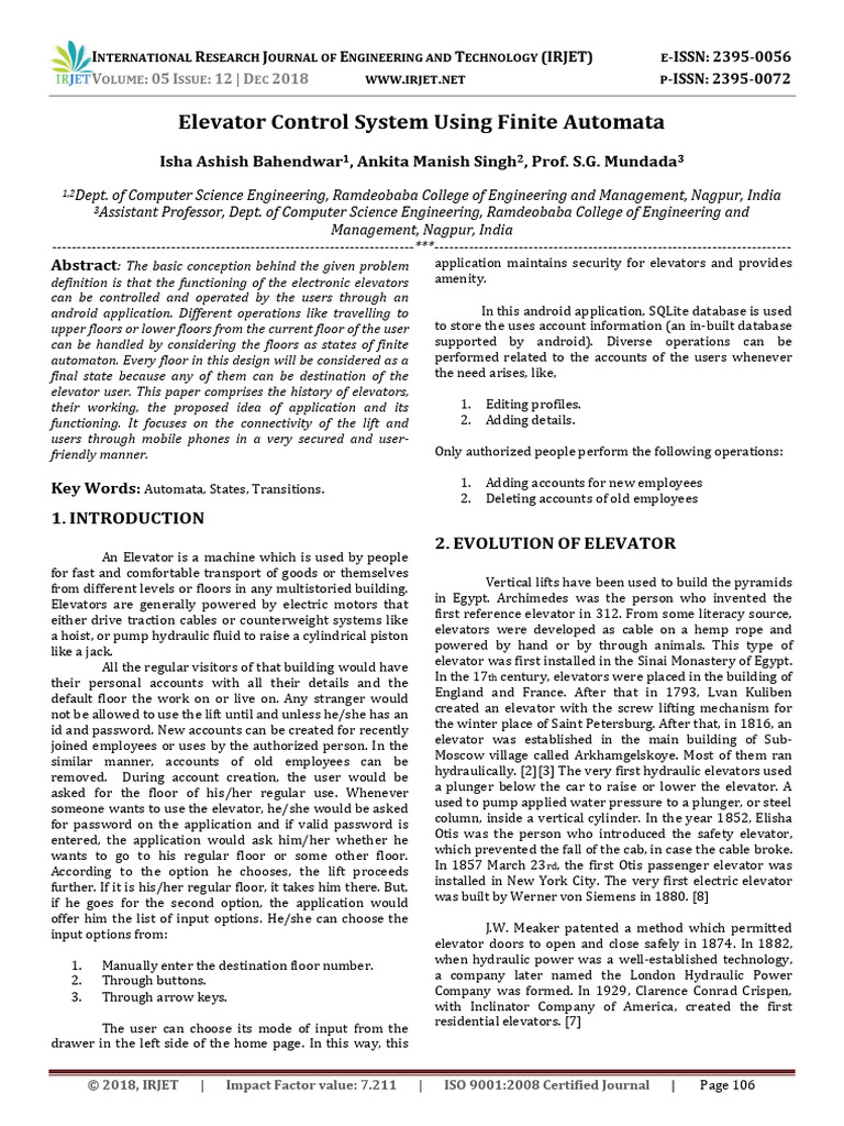 Elevator Control System Using Finite Automata Pdf Elevator Android Operating System