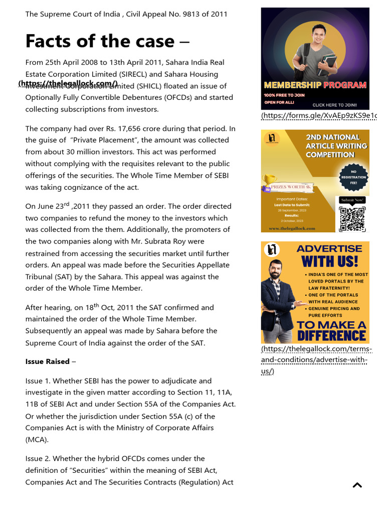 Sahara vs. SEBI | PDF | Securities (Finance) | Adjudication