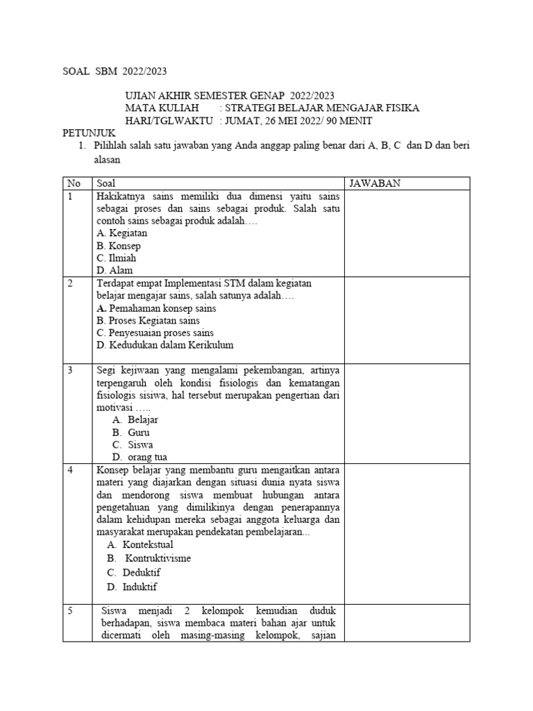 Soal Uas SBM Sem Genap 2022 2023 | PDF