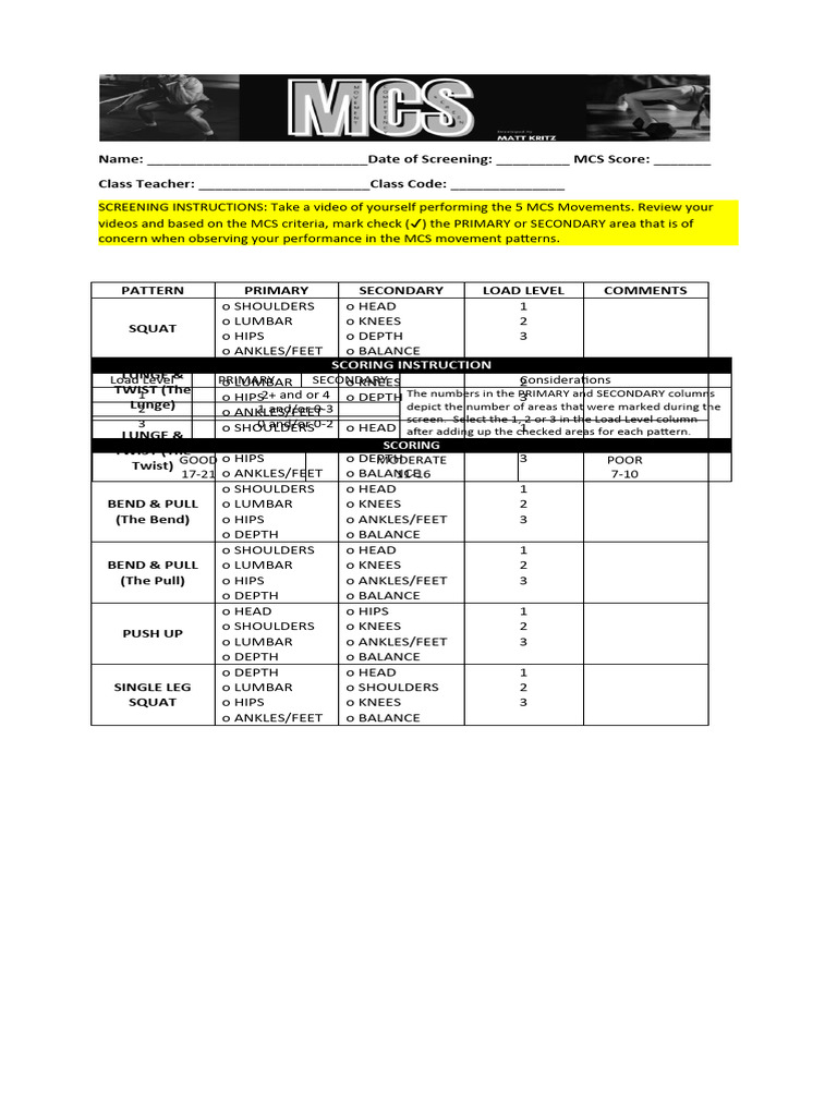 Movement Competency Screen | PDF