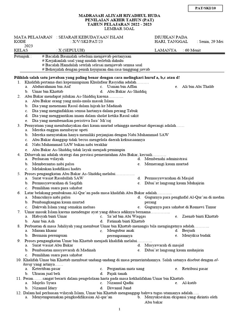Soal Pat Ski Kelas X 2023 | PDF