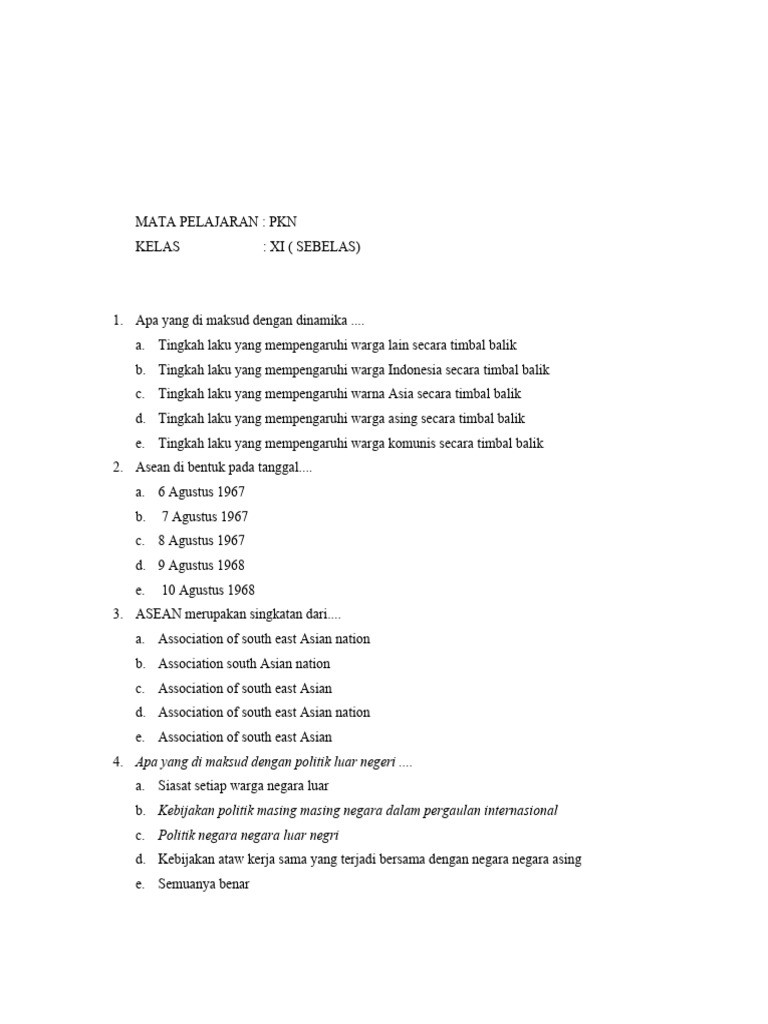 soal pkn kelas 11 semester 2 | PDF