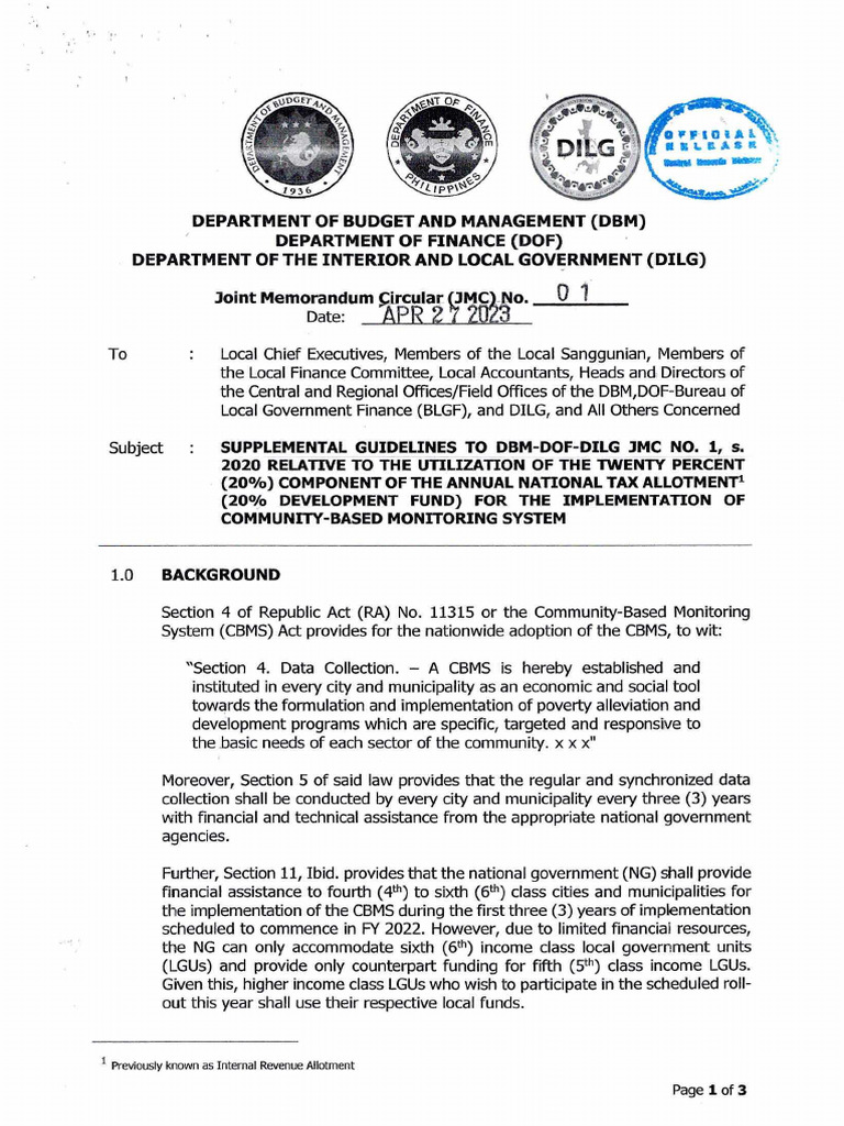 Joint Memorandum Circular (JMC) No 01 Dated April 27 2023 | PDF