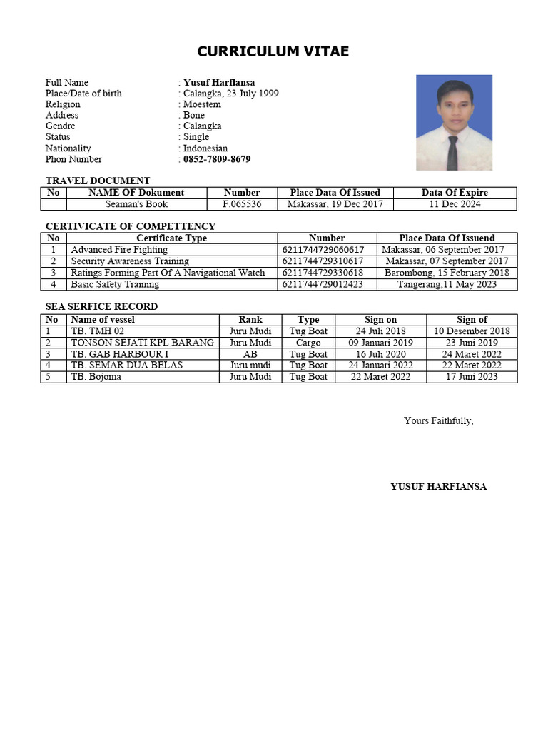 Curriculum Vitae Pelaut | PDF