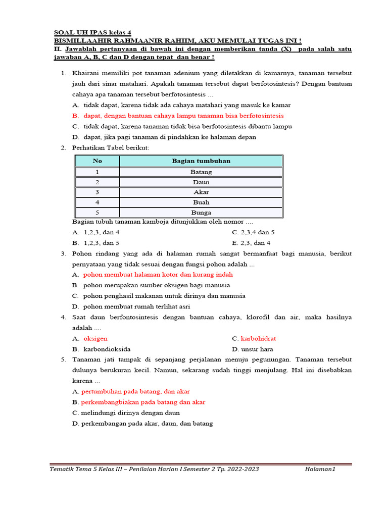 SOAL PH IPAS Kelas 4 | PDF