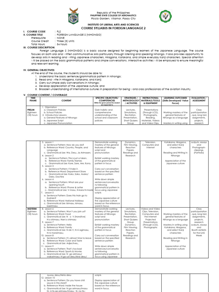 Syllabus fl2 | PDF | Japanese Language | Kanji