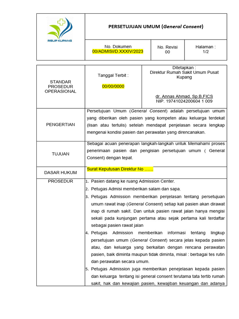 SPO Persetujuan Umum (General Consent) NEW | PDF