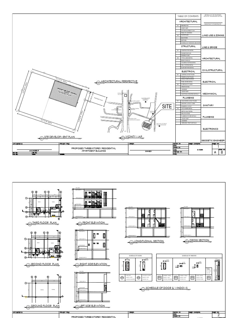 Three-Storey Apartment Building Plan | PDF | Components | Civil Engineering