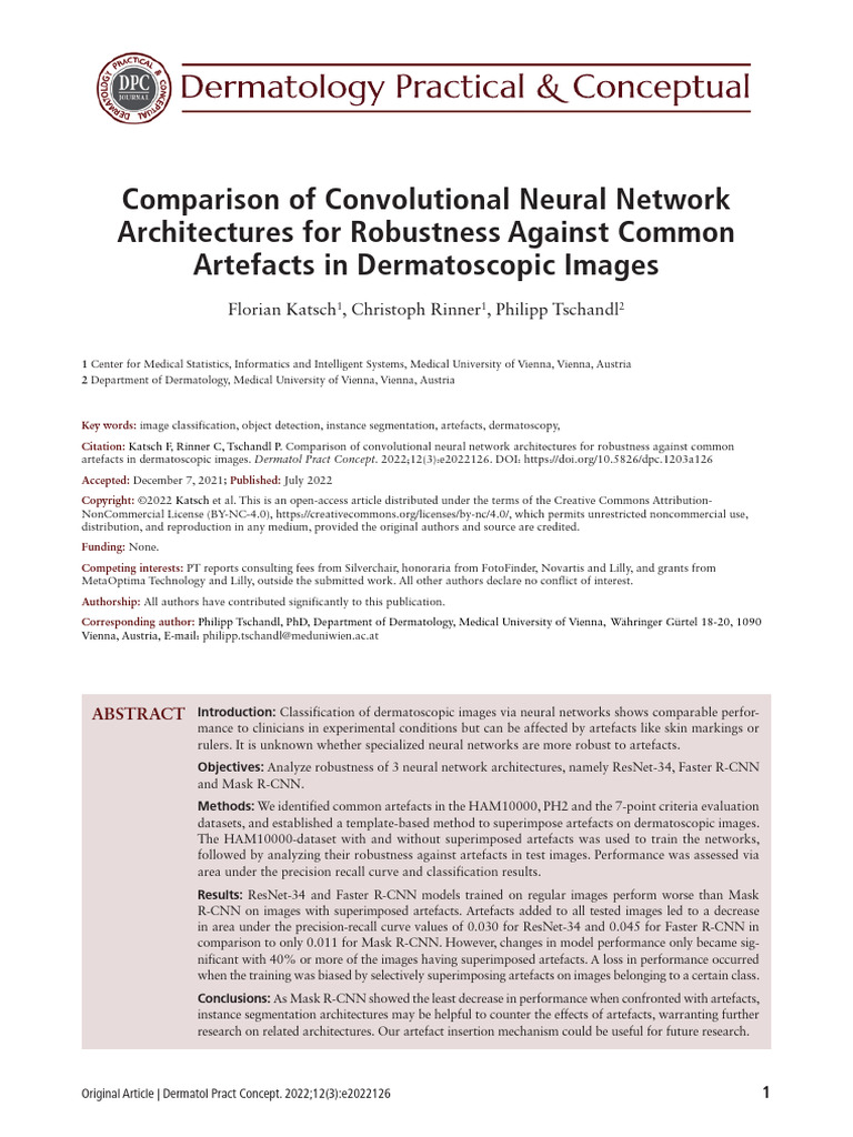 Comparison of Convolutional Neural Network Architectures For Robustness Against Cpmmon Artifacts ...