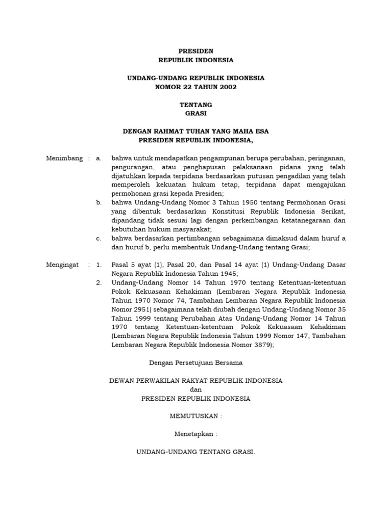 Undang-Undang Grasi 2002 di Indonesia | PDF | Hukum
