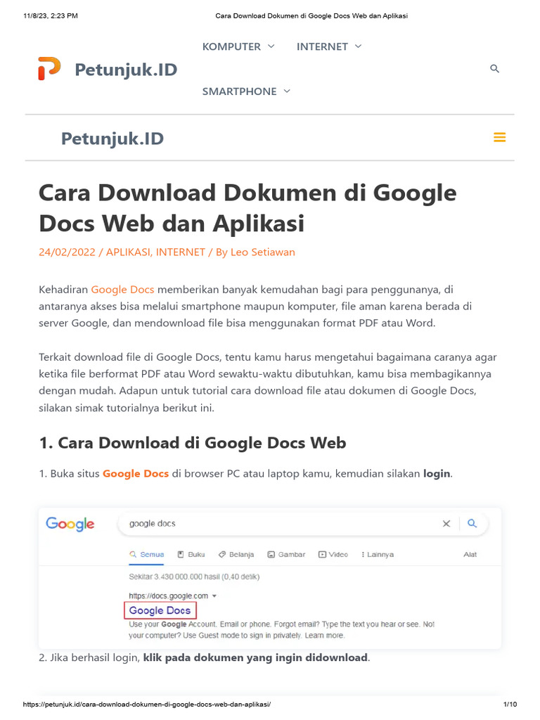 Cara Download Dokumen Di Google Docs Web Dan Aplikasi | PDF