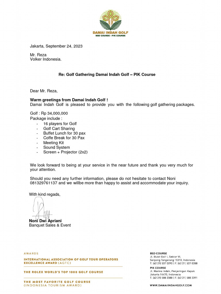 Offering Letter Golf Gathering Volker Indonesia (1) | PDF