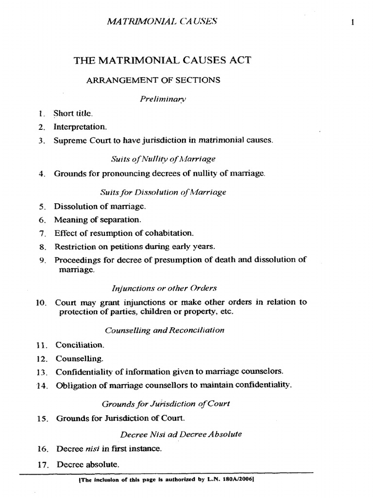Matrimonial Causes Act Overview PDF Annulment Marriage