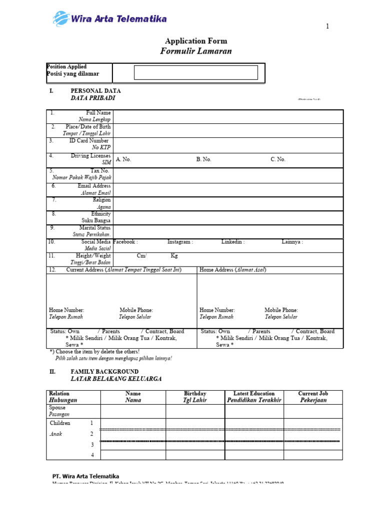 Form Isian Pelamar | PDF