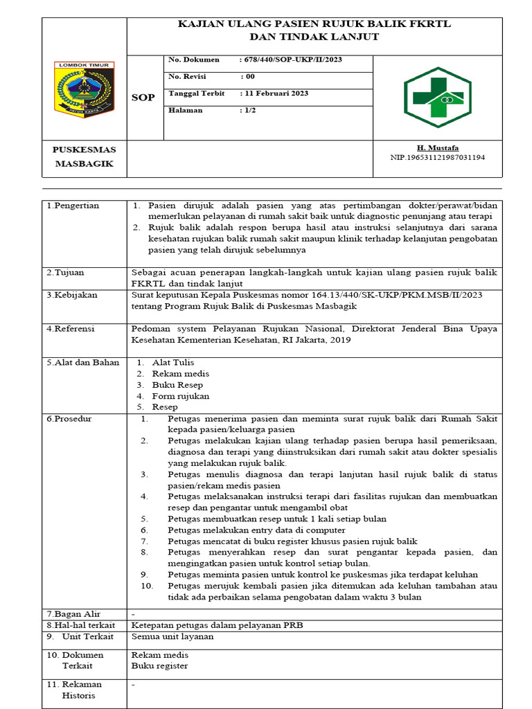 Sop Kajian Ulang Kondisi PRB Rs Dan TL | PDF
