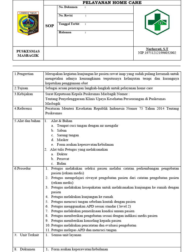 SOP Home Care Puskesmas | PDF