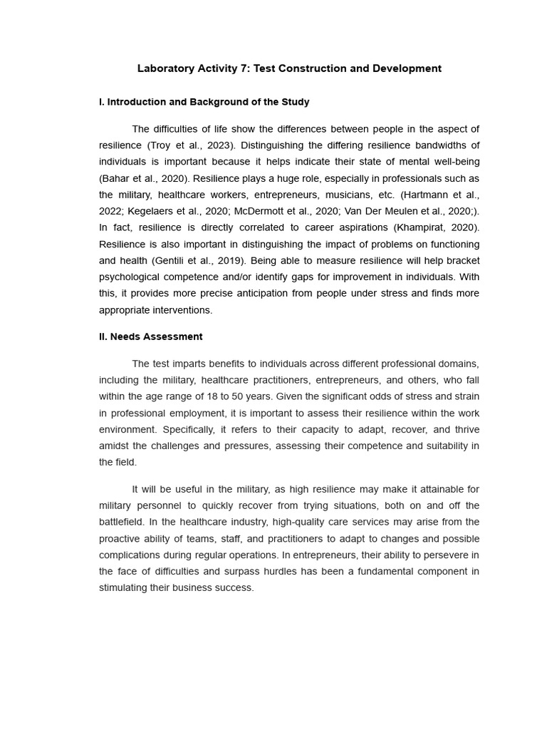 Laboratory Activity 7 - Test Construction and Development | PDF ...