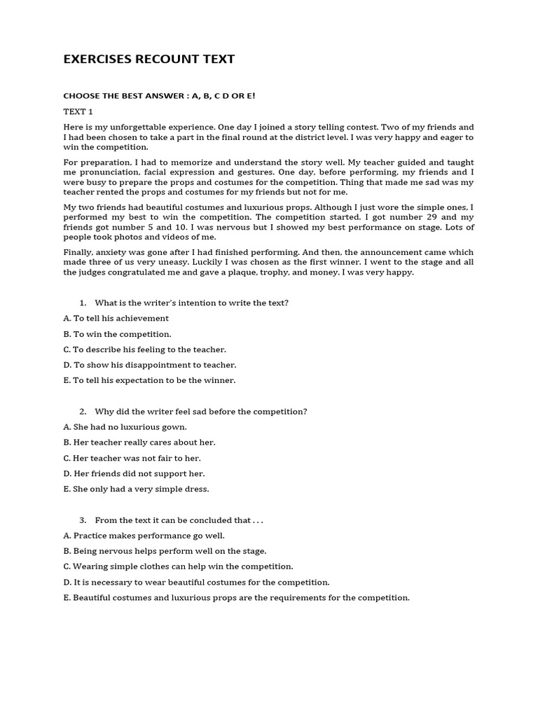 Exercises Recount Text | PDF | Berlin