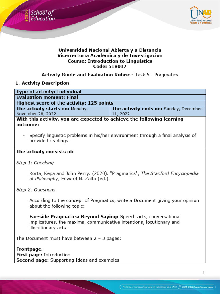 Activity Guide and Evaluation Rubric - Task 5 - Pragmatics | PDF ...