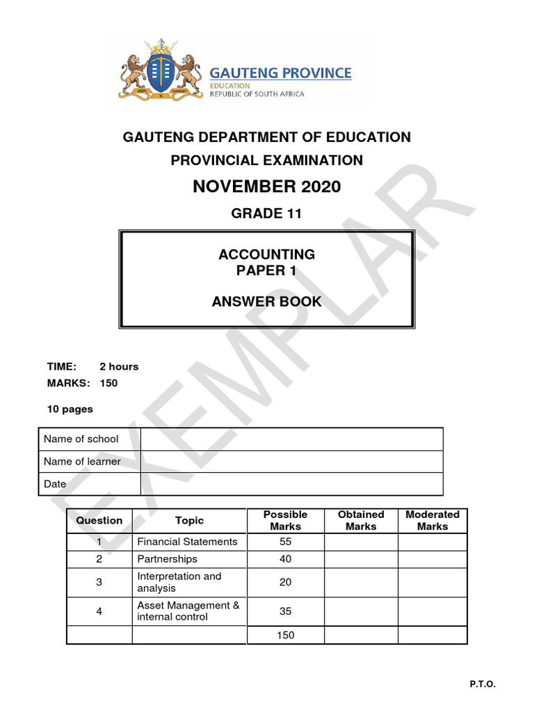 GR 11 Accounting P1 Answer BK Eng | PDF | Depreciation | Balance Sheet