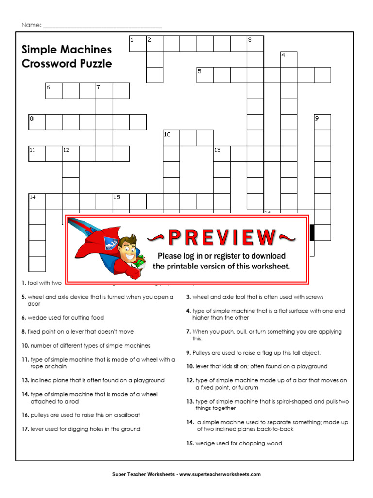 Simple Machines Crossword Puzzle Worksheet Answers