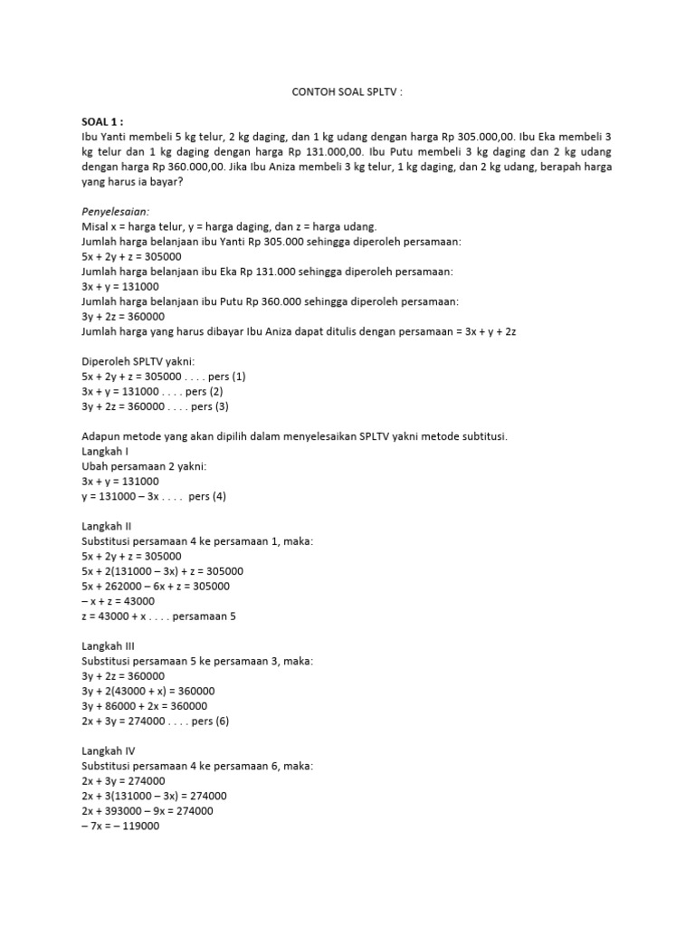 Contoh Soal SPLTV | PDF