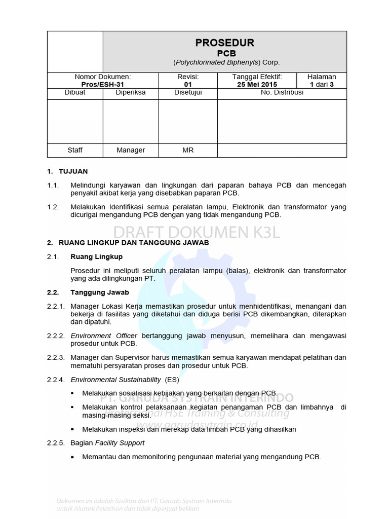 SOP 40 Paparan Bahaya PCB (Polychlorinated Biphenyls) - Template PT ...