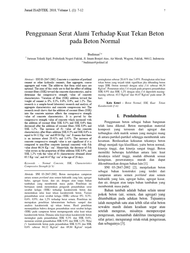 Penggunaan Serat Alami Terhadap Kuat Tekan Beton Pada Beton Normal 7-12 ...