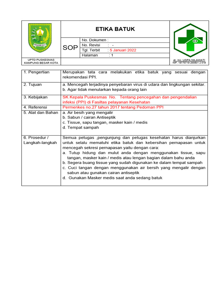 Sop Etika Batuk | PDF