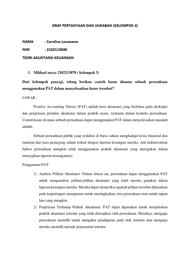 Draf Pertanyaan Dan Jawaban Kel.2 | PDF | Pengelolaan Keuangan & Uang