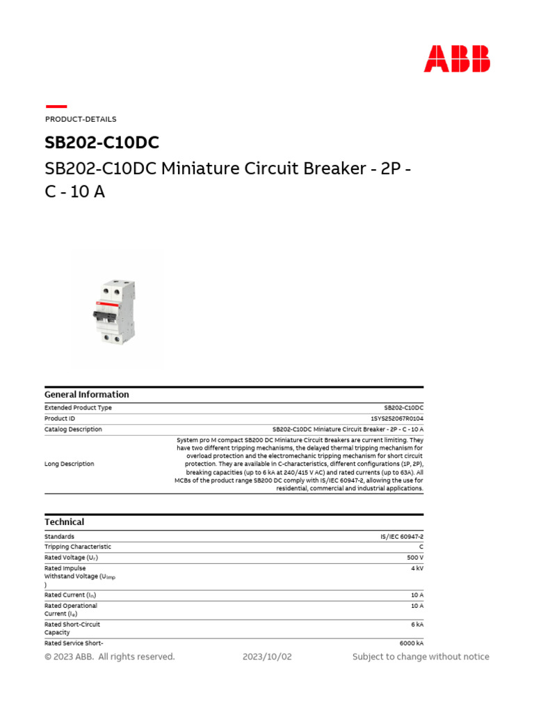 1SYS252067R0104 sb202 c10dc | PDF | Electronics | Electricity