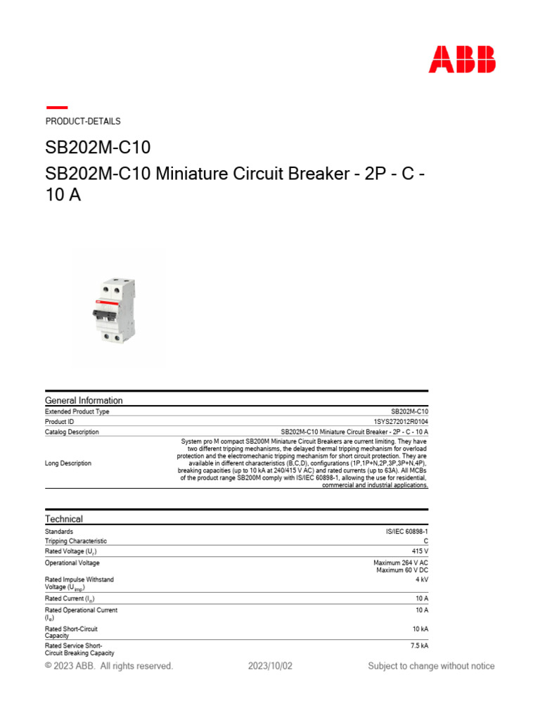 1SYS272012R0104 sb202m c10 | PDF | Building Engineering | Power Engineering