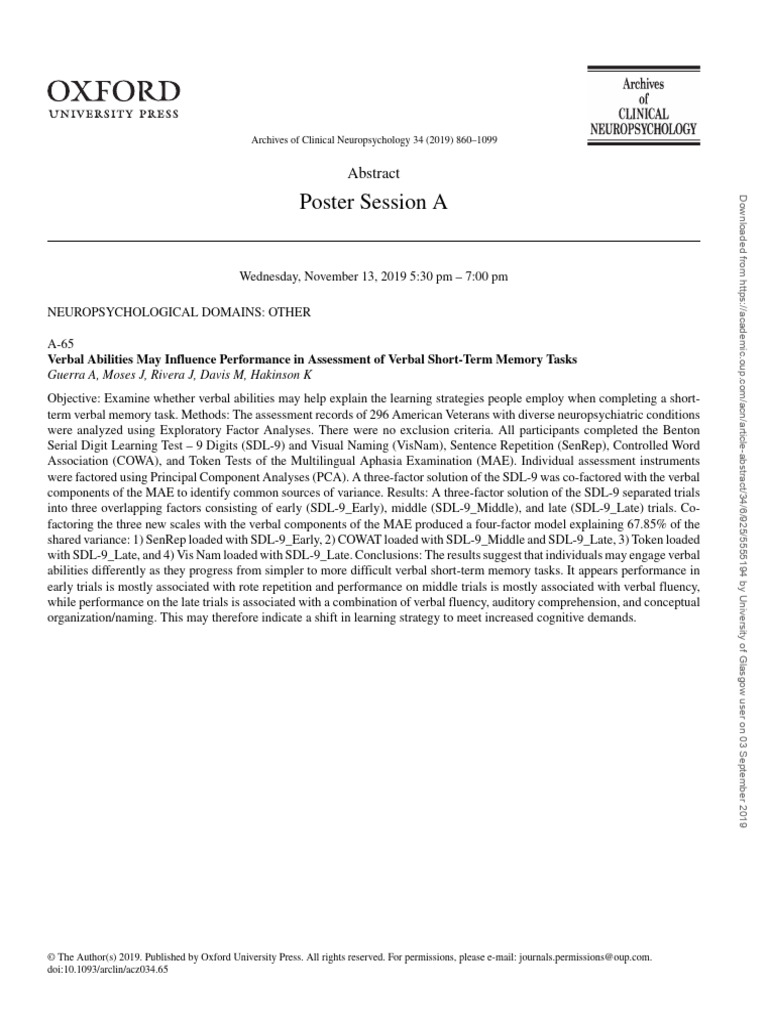 Verbal Abilities and Memory Task Performance | PDF | Memory ...