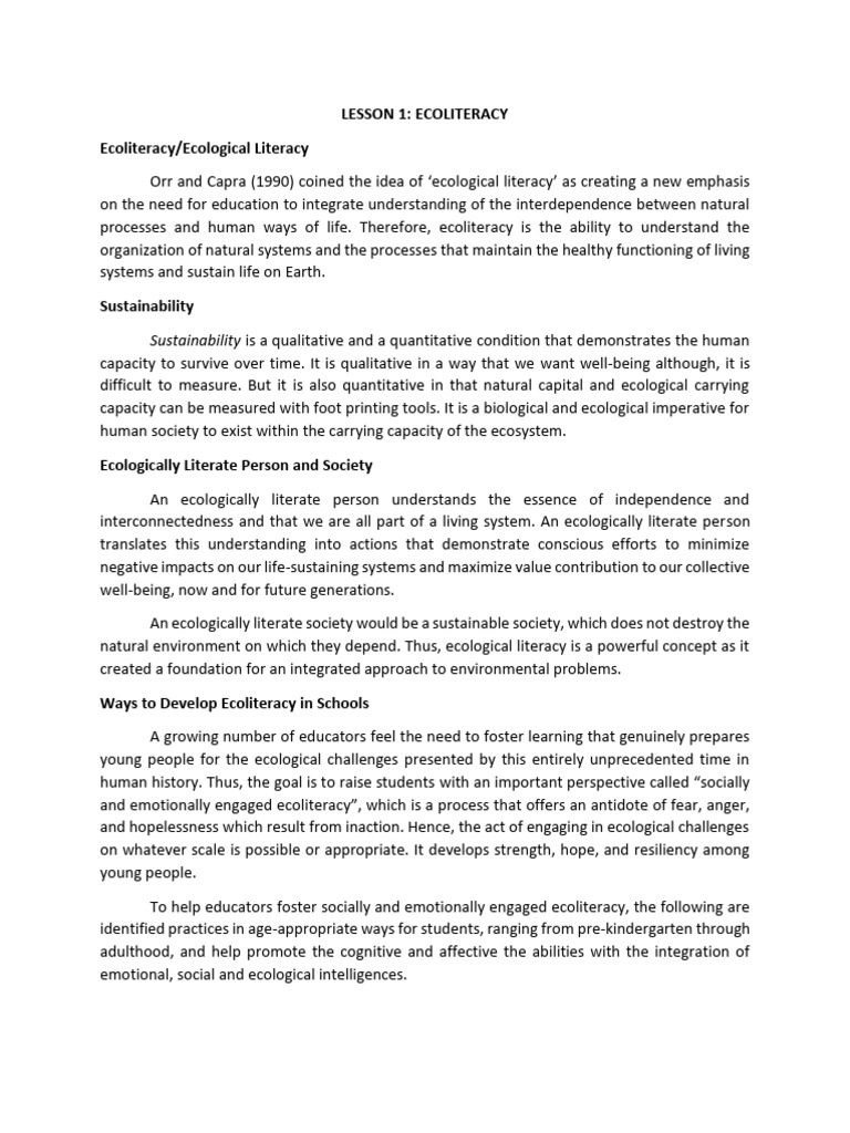 13 Ecoliteracy Lesson1 | PDF | Sustainability | Ecology