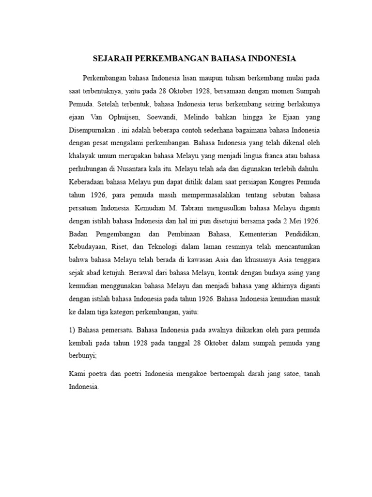 Sejarah Perkembangan Bahasa Indonesia SPB Rich Text | PDF