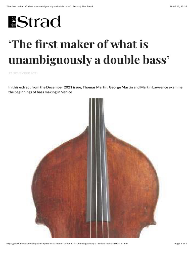 The First Maker of What Is Unambiguously A Double Bass' - Focus - The ...