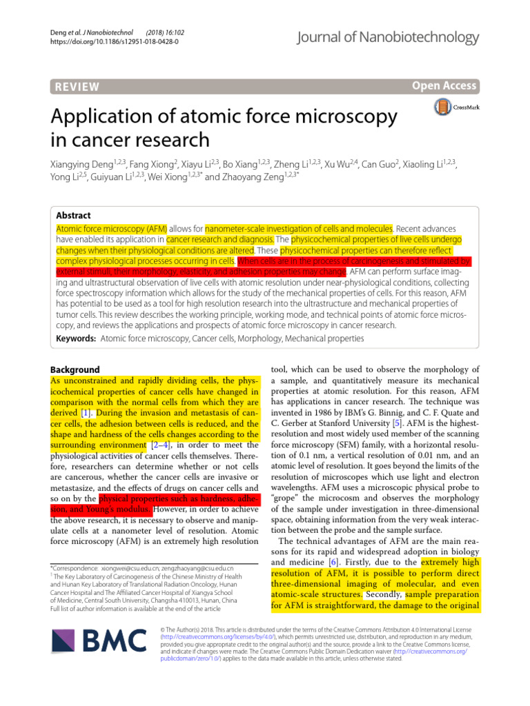Application of atomic force microscopy in cancer research | PDF ...