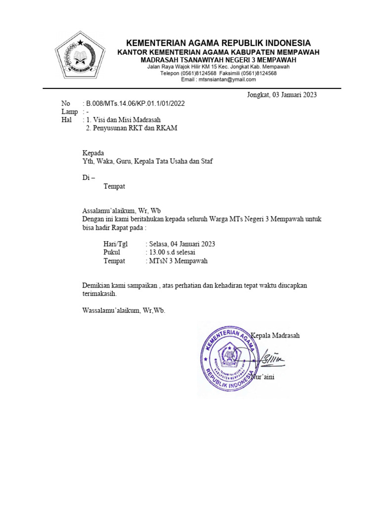 Undangan Rapat RKT & RKAM | PDF