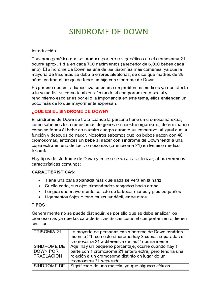 Síndrome de Down | PDF | Síndrome de Down | Enfermedades y trastornos humanos