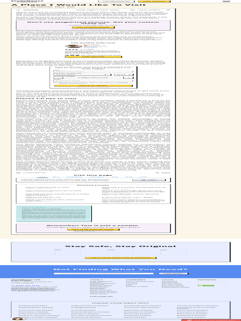A Place I Would Like To Visit Free Essay Example | PDF | Essays ...