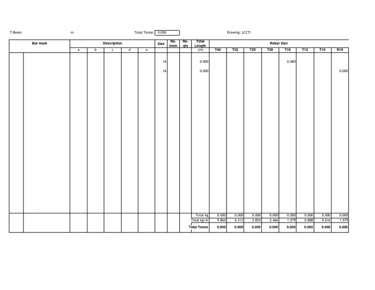 Rebar Take-Off Sheet | PDF