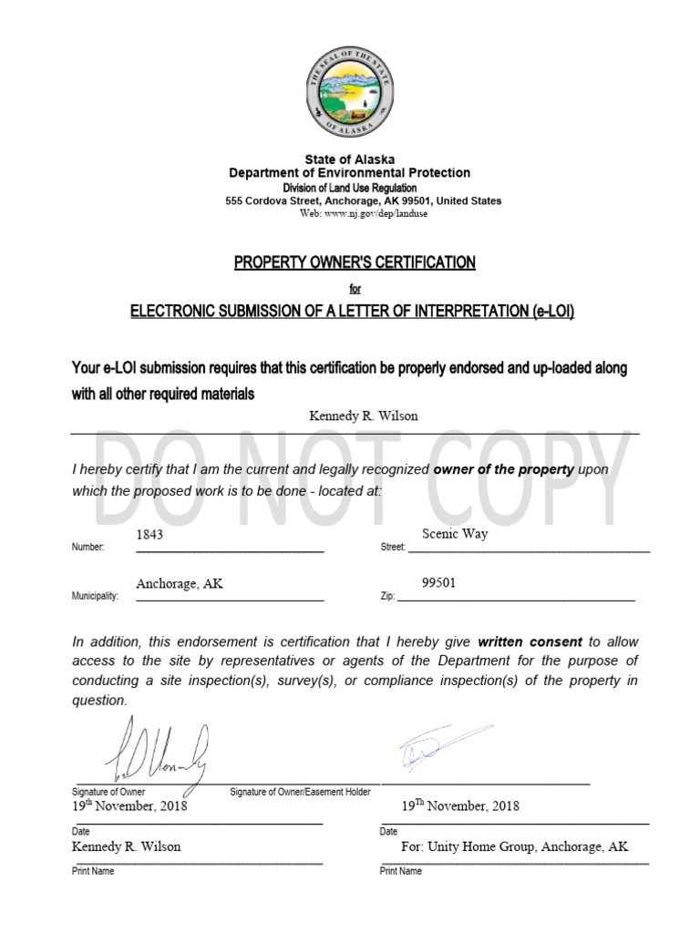 Property Owner's Certification for e-LOI | PDF | Civil Law (Common Law ...
