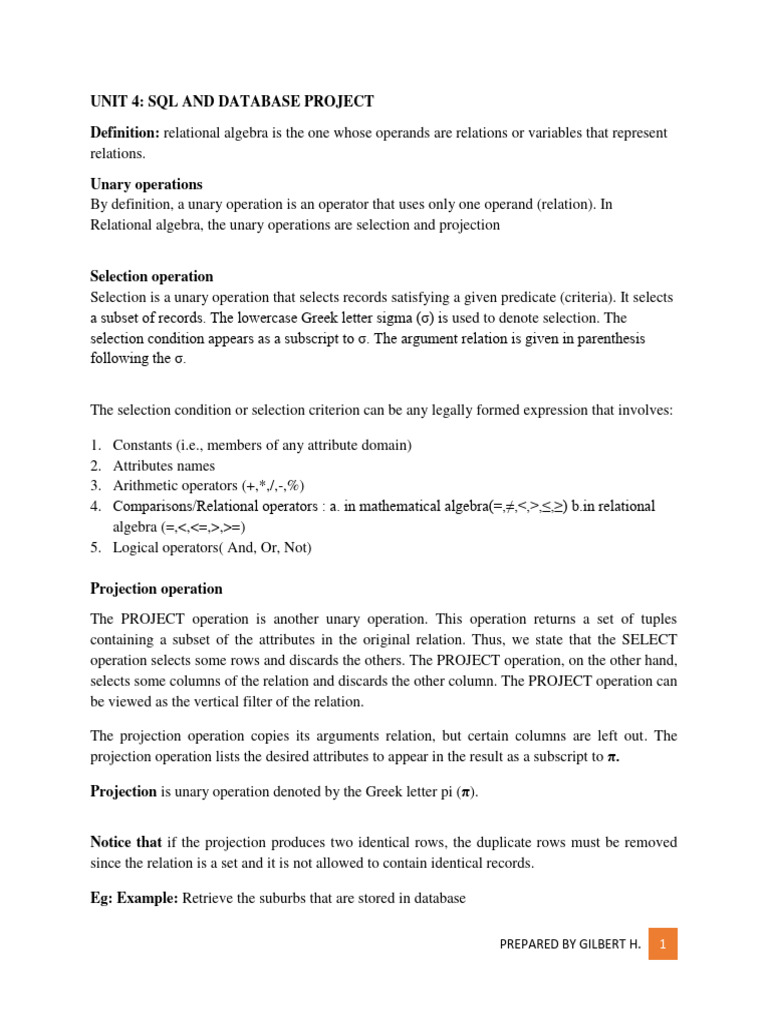 Unit4 SQL and Database Project at Students Notes | PDF | Relational ...