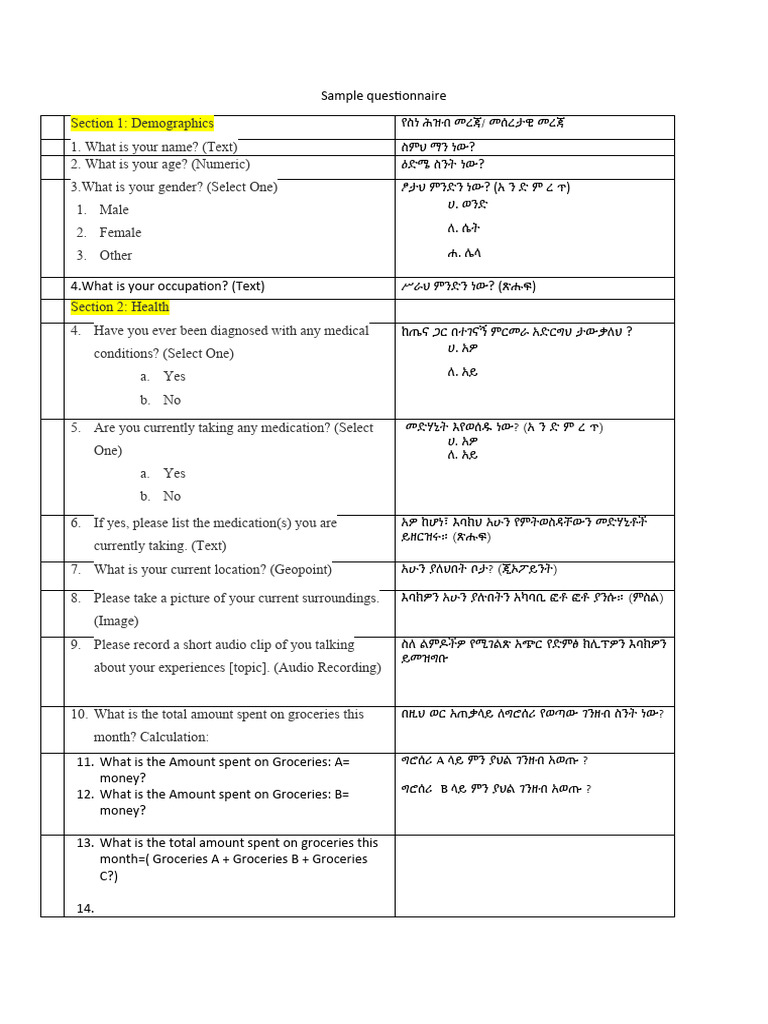 Sample Questionnaire | PDF
