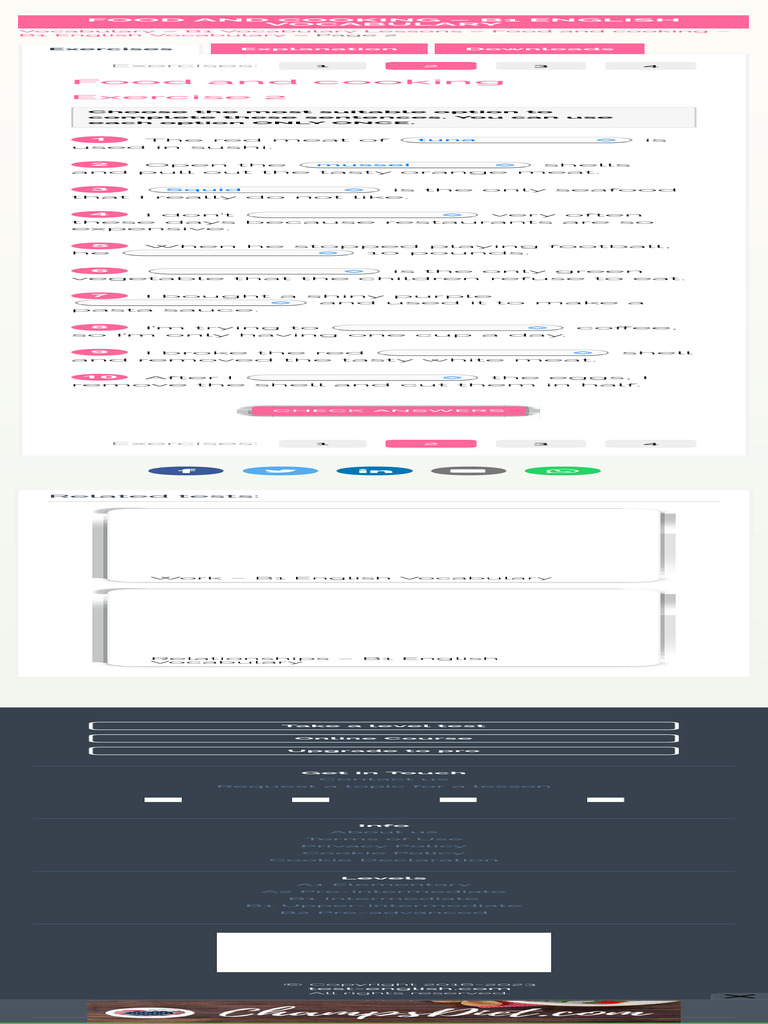 Food And Cooking B1 English Vocabulary Page 2 Of 4 Test English