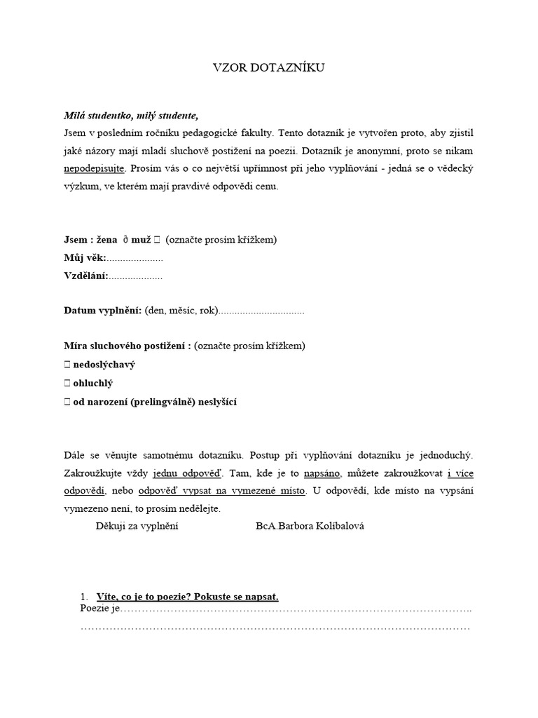 Dotaznik - Zaznamovy Arch | PDF