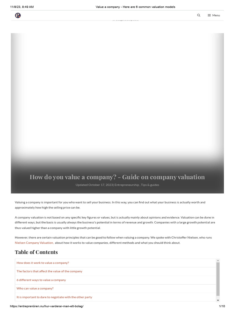 Company Valuation: 6 Key Models Explained | PDF | Valuation (Finance ...