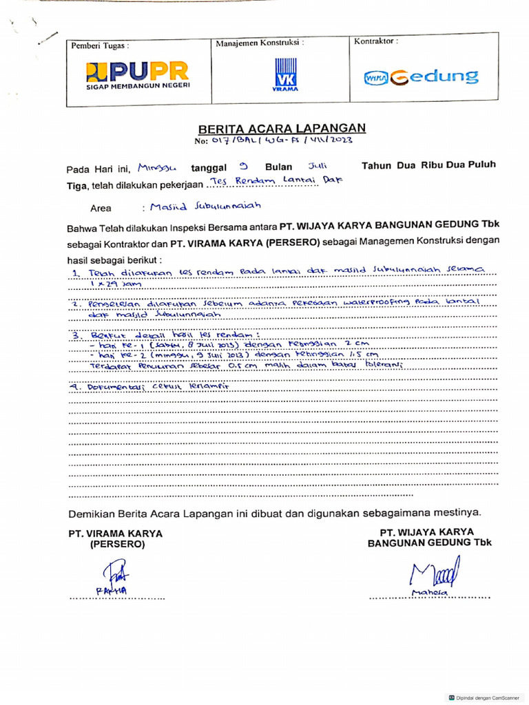 017 - Tes Rendam Atap Dak Masjid Subulunnajat | PDF