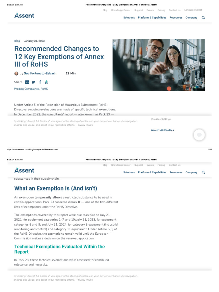 Recommended Changes To 12 Key Exemptions of Annex III of RoHS - Assent ...